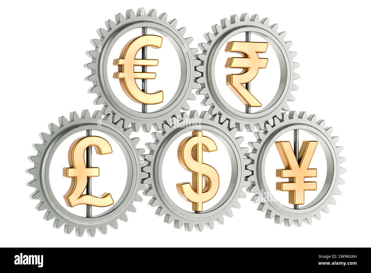 Currency gears, conversion and exchange of currencies, concept. 3D ...