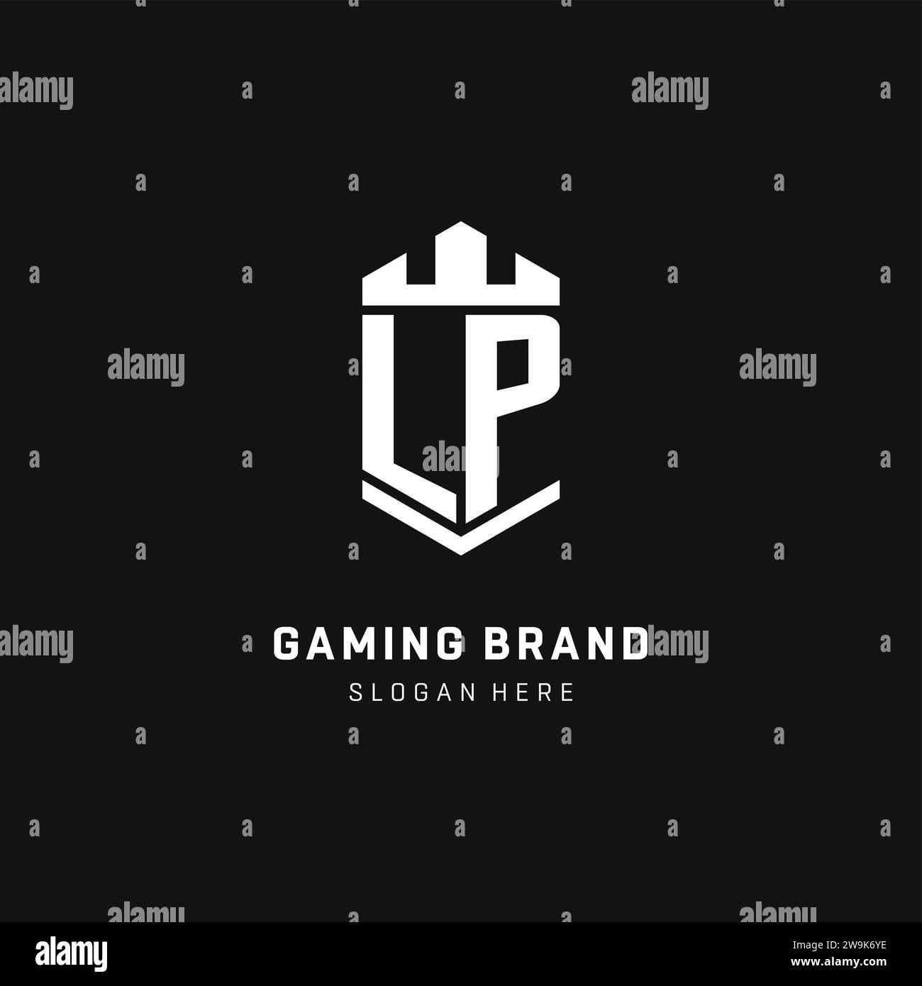 LP monogram logo initial with crown and shield guard shape style vector ...