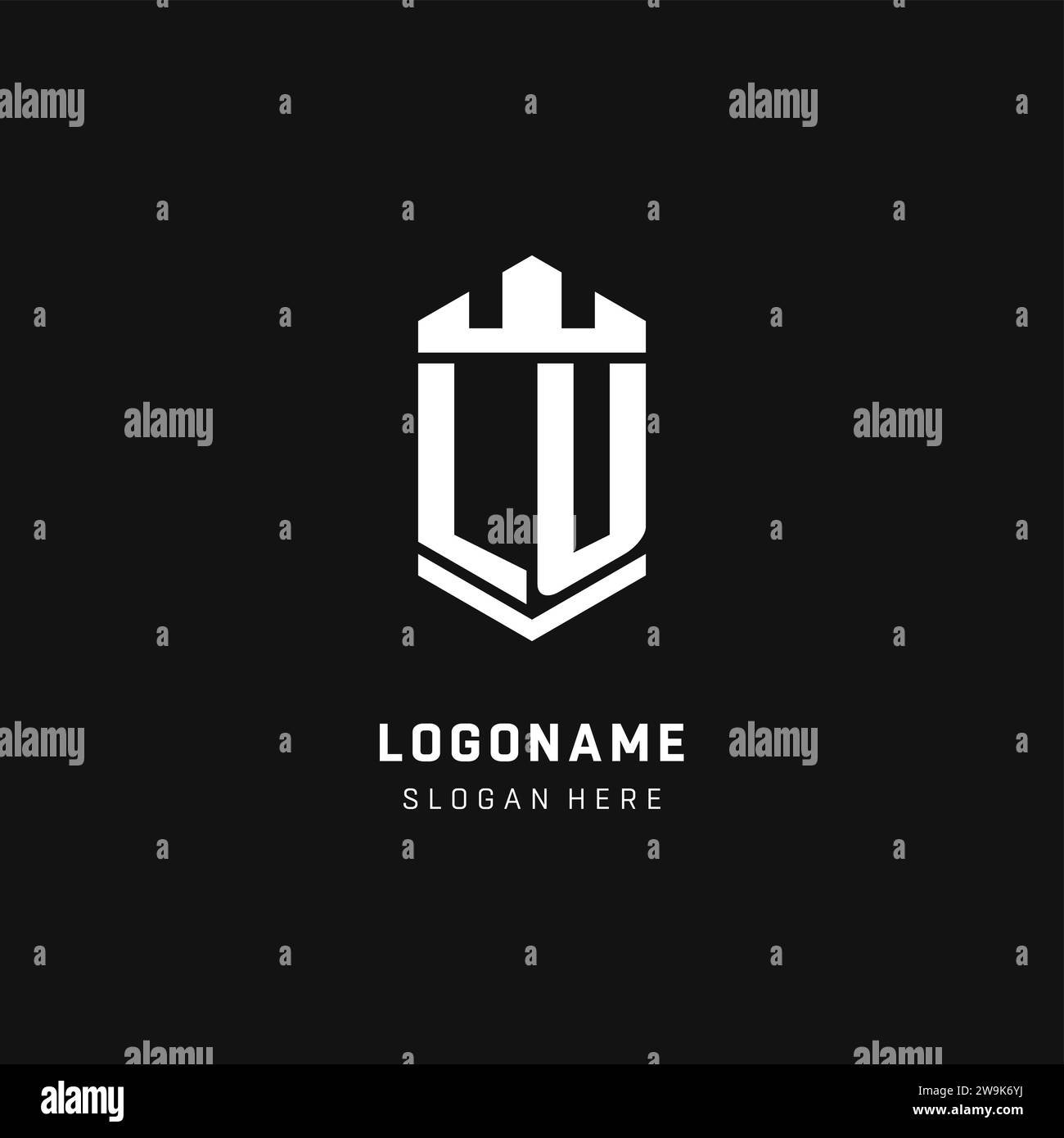 LU monogram logo initial with crown and shield guard shape style vector ...