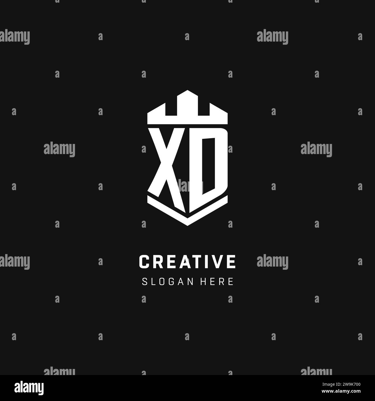 XD monogram logo initial with crown and shield guard shape style vector ...