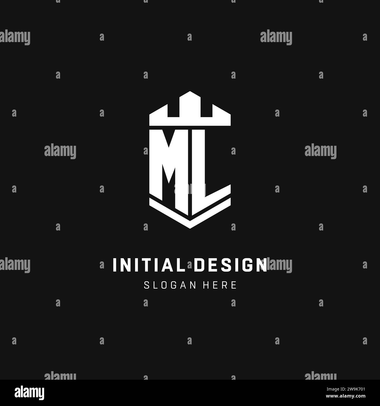 Ml Monogram Logo Initial With Crown And Shield Guard Shape Style Vector Graphic Stock Vector