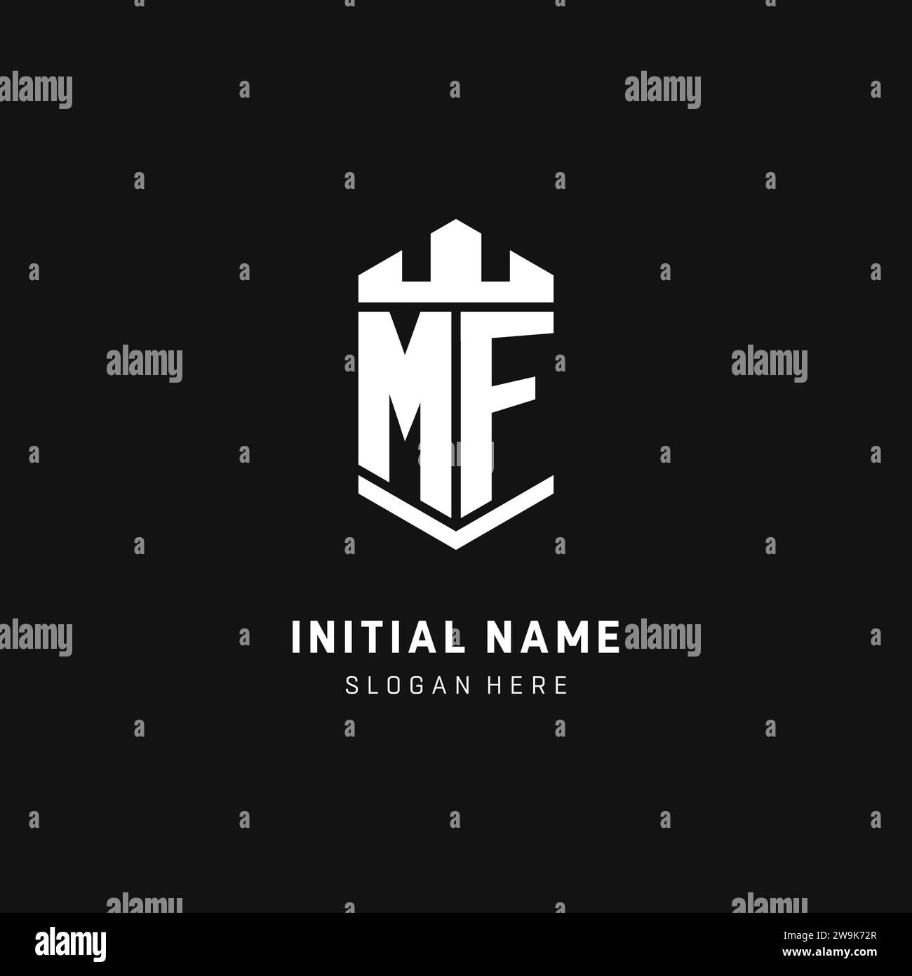 MF monogram logo initial with crown and shield guard shape style vector graphic Stock Vector ...