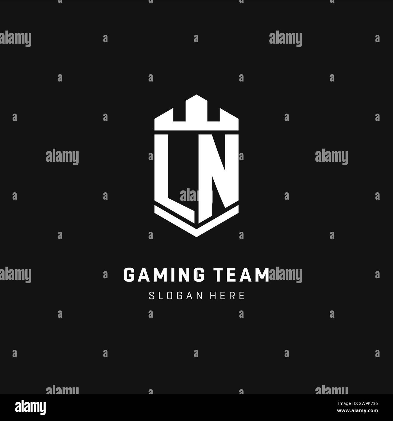 LN monogram logo initial with crown and shield guard shape style vector ...