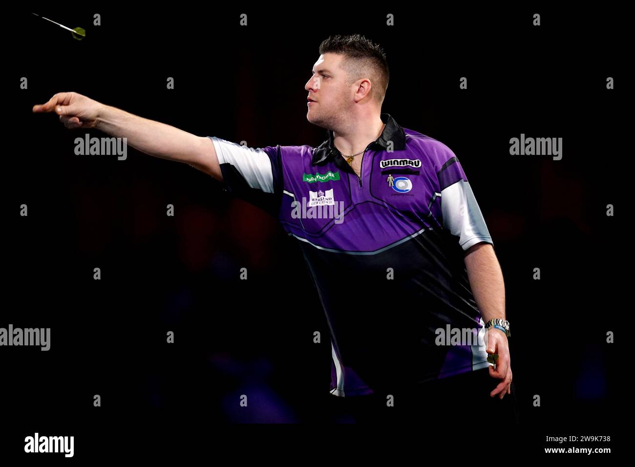 Daryl Gurney during his match against Ricky Evans on day eleven of the ...