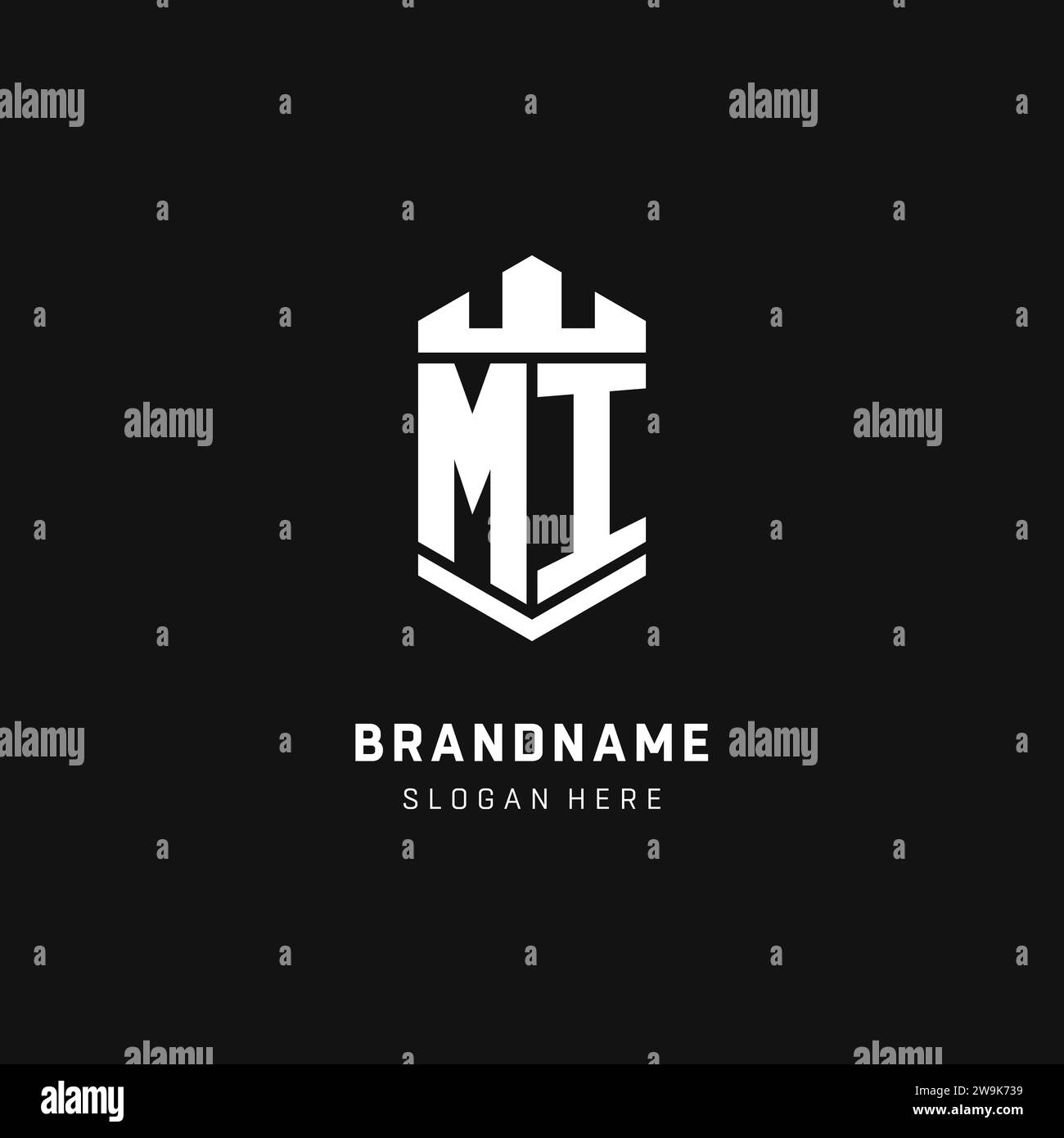MI monogram logo initial with crown and shield guard shape style vector ...