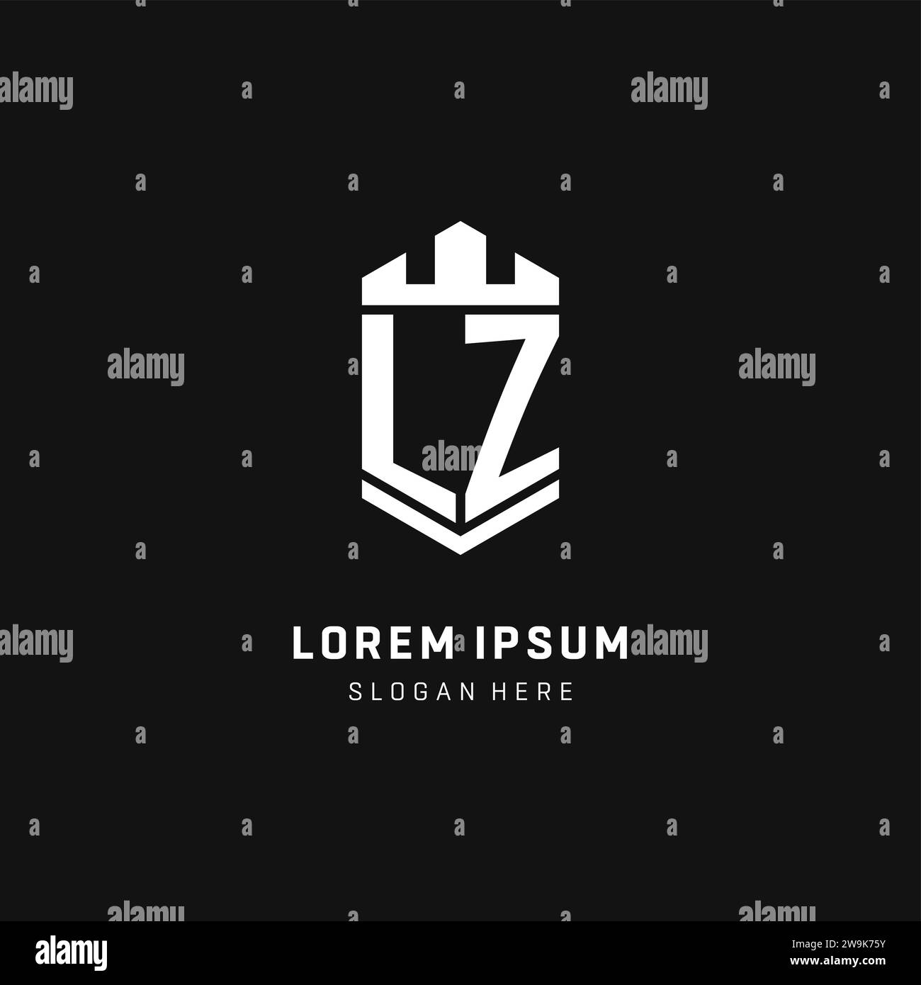 LZ monogram logo initial with crown and shield guard shape style vector graphic Stock Vector ...