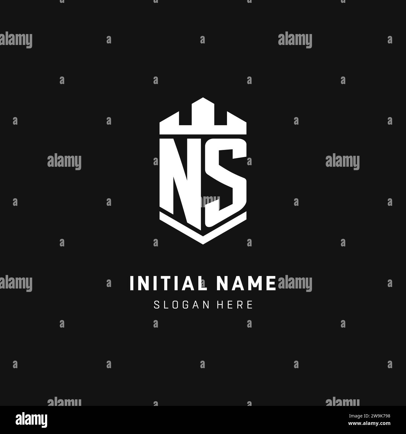 NS monogram logo initial with crown and shield guard shape style vector ...