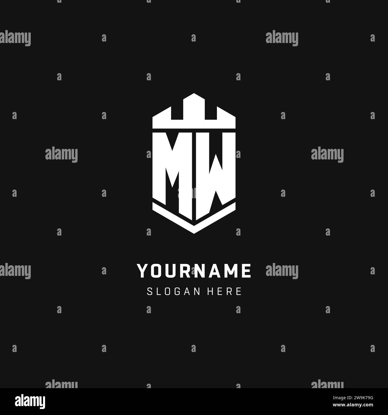 MW monogram logo initial with crown and shield guard shape style vector graphic Stock Vector ...