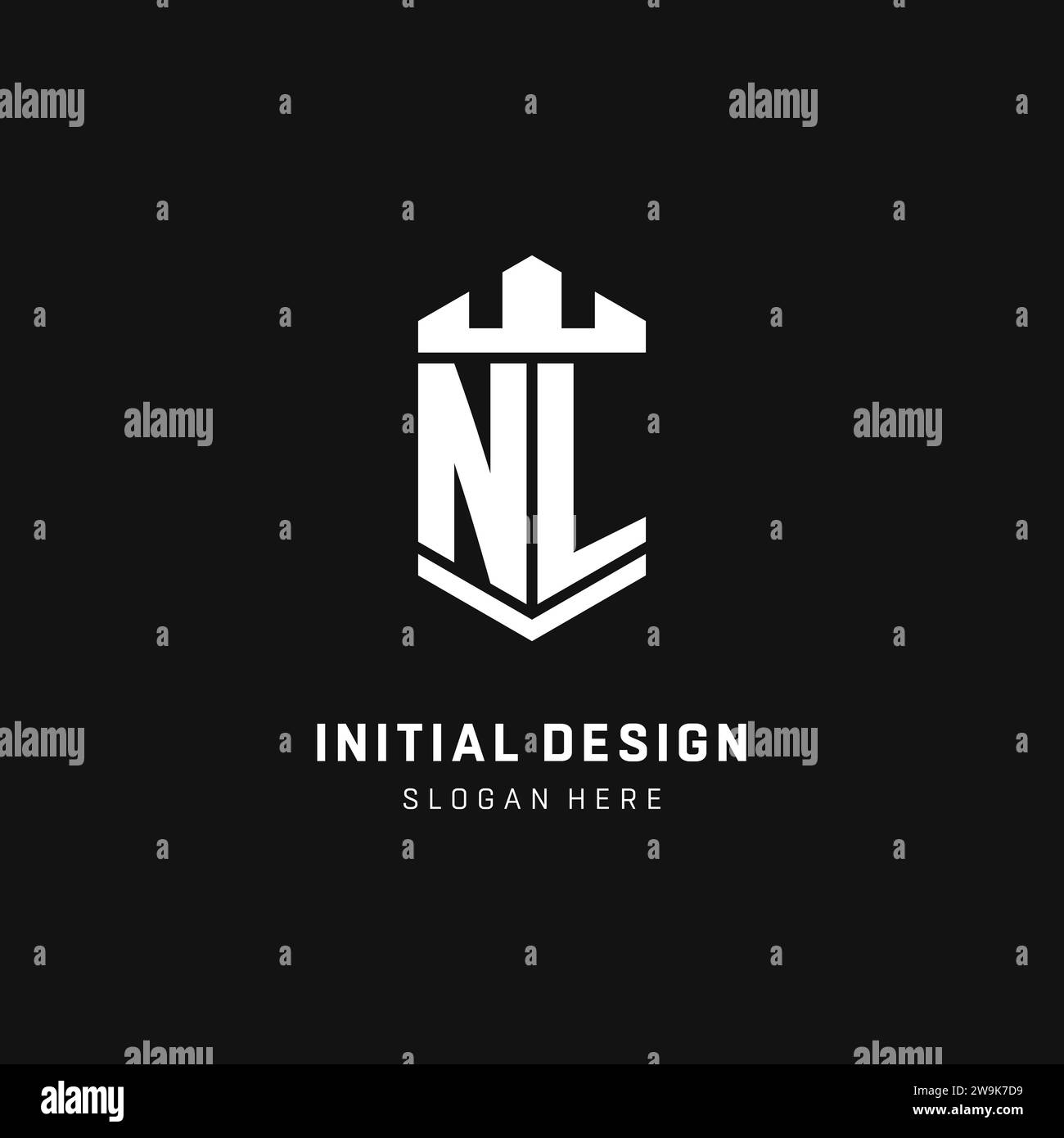 NL monogram logo initial with crown and shield guard shape style vector ...
