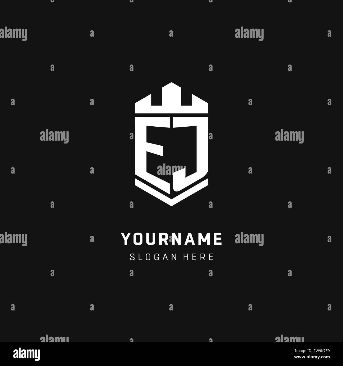 EJ monogram logo initial with crown and shield guard shape style vector graphic Stock Vector ...
