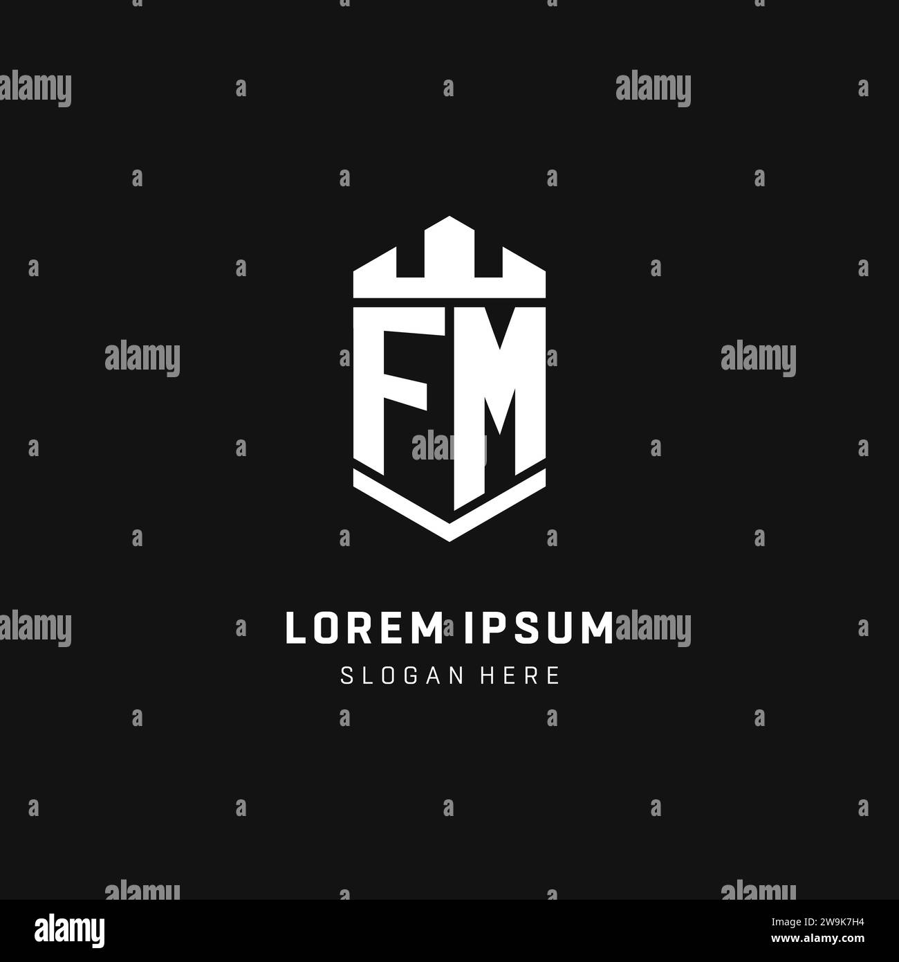 FM monogram logo initial with crown and shield guard shape style vector graphic Stock Vector ...