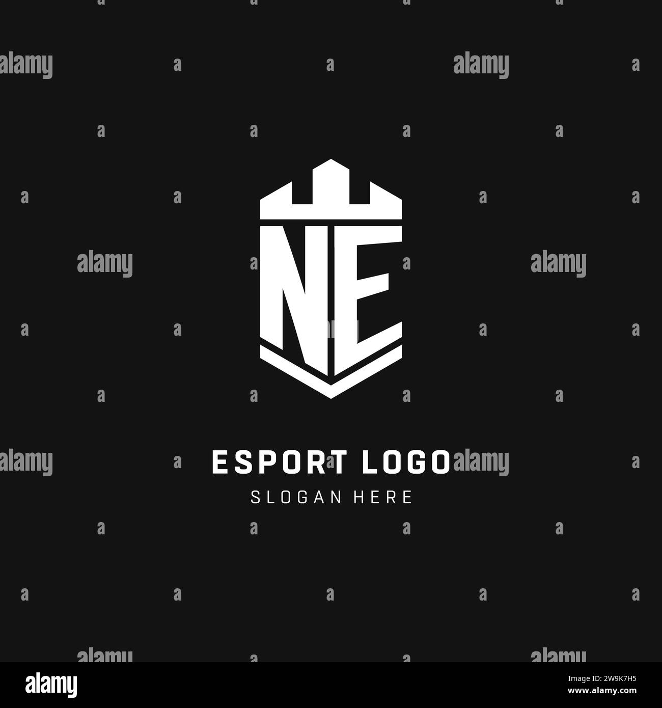 NE monogram logo initial with crown and shield guard shape style vector ...