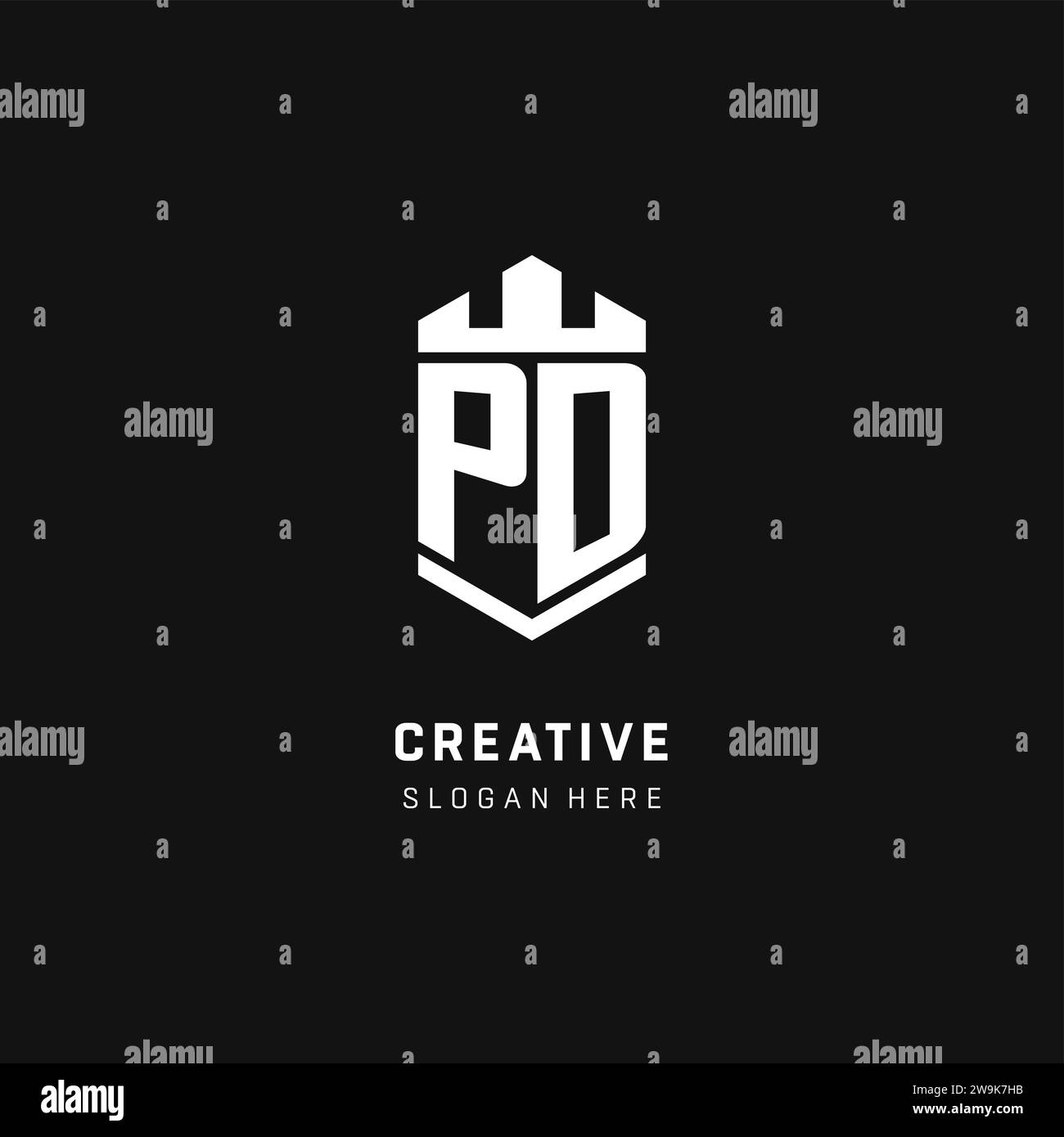 PD monogram logo initial with crown and shield guard shape style vector ...