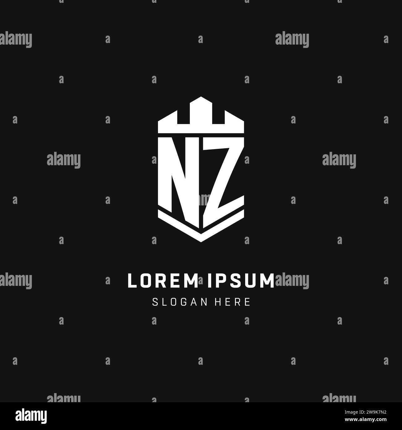 NZ monogram logo initial with crown and shield guard shape style vector graphic Stock Vector ...