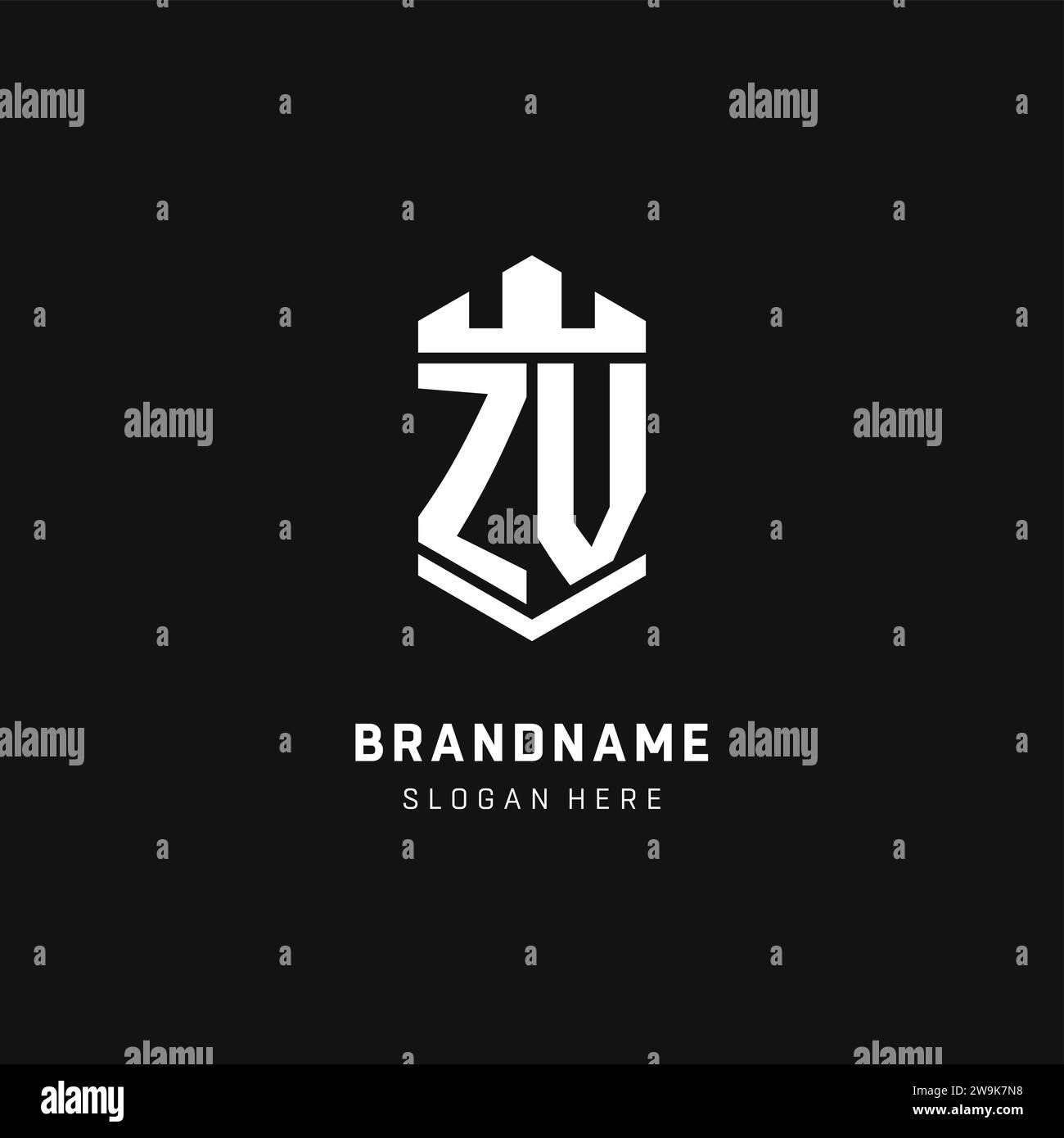 ZV monogram logo initial with crown and shield guard shape style vector ...