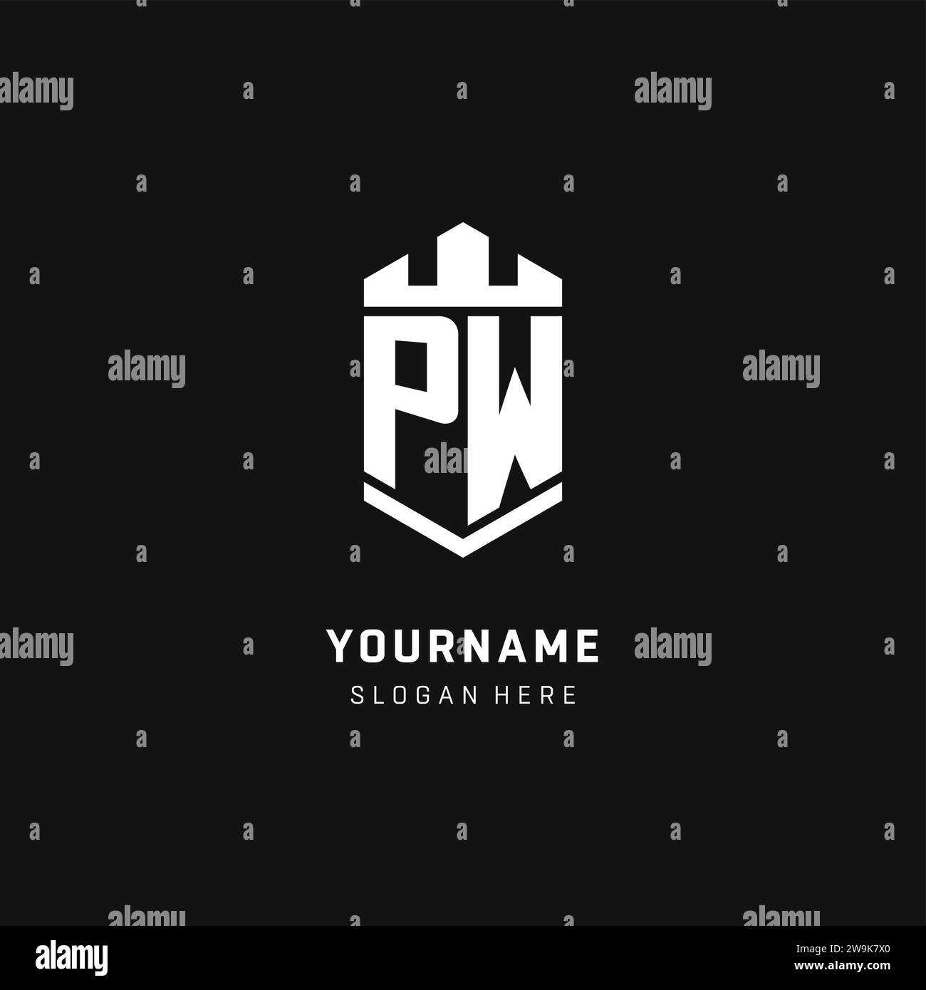PW monogram logo initial with crown and shield guard shape style vector graphic Stock Vector ...