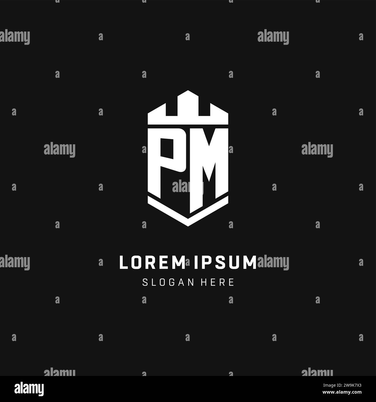 PM monogram logo initial with crown and shield guard shape style vector graphic Stock Vector ...