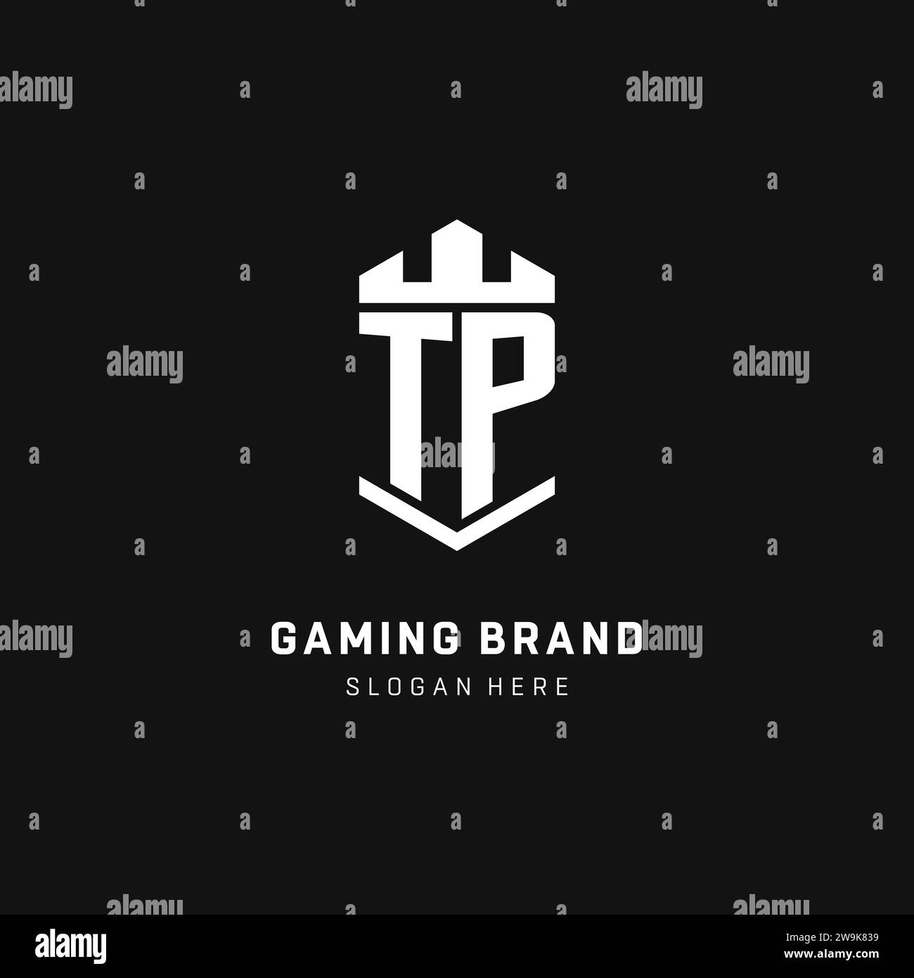 TP monogram logo initial with crown and shield guard shape style vector ...