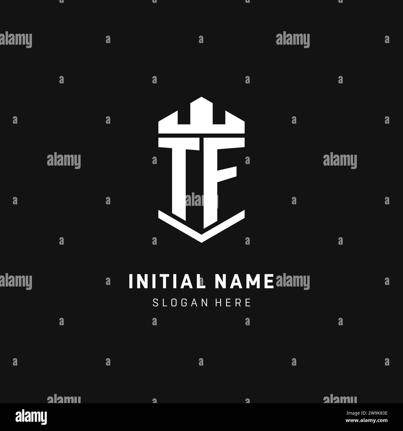 TF monogram logo initial with crown and shield guard shape style vector ...