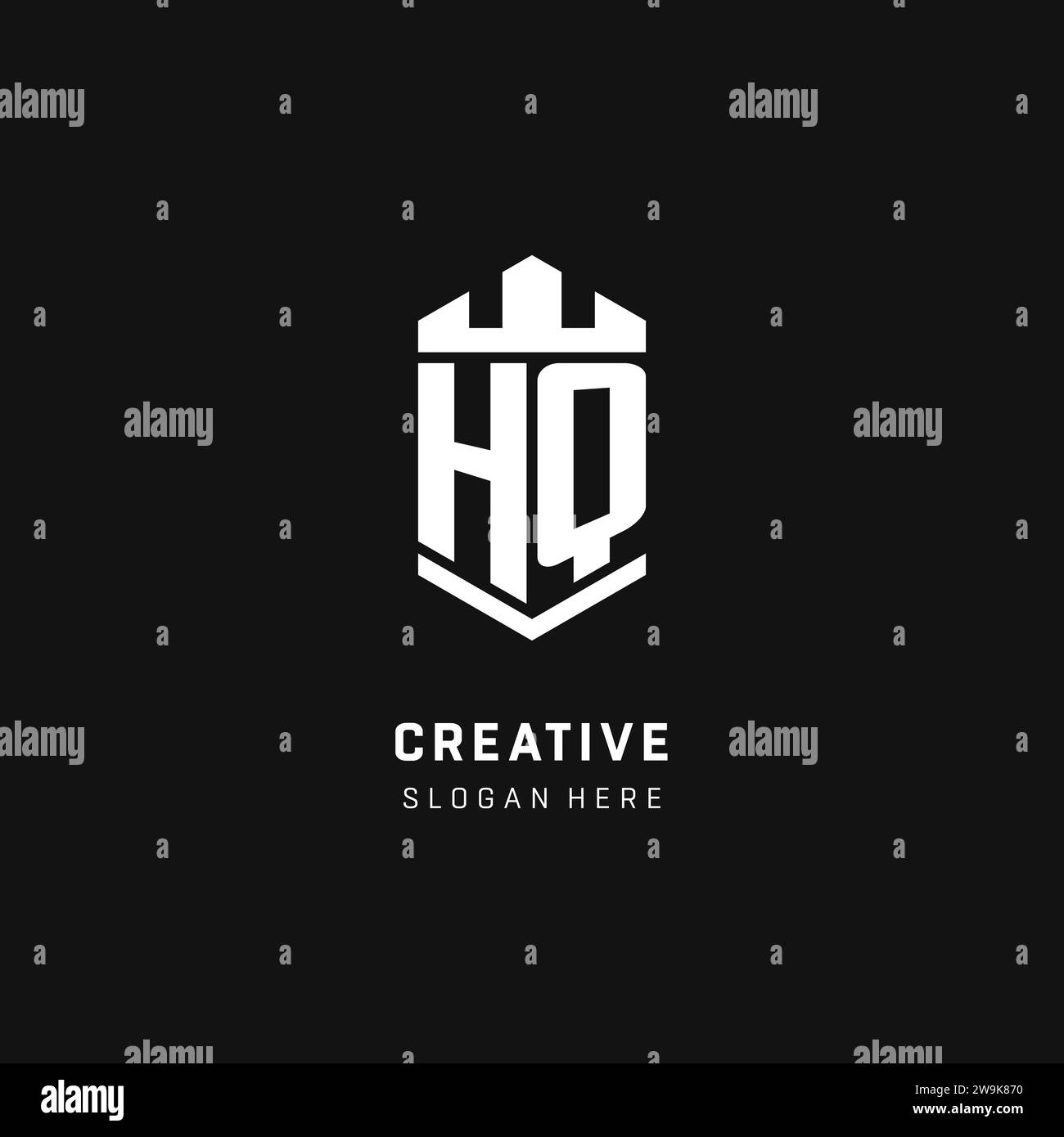 HQ monogram logo initial with crown and shield guard shape style vector graphic Stock Vector ...