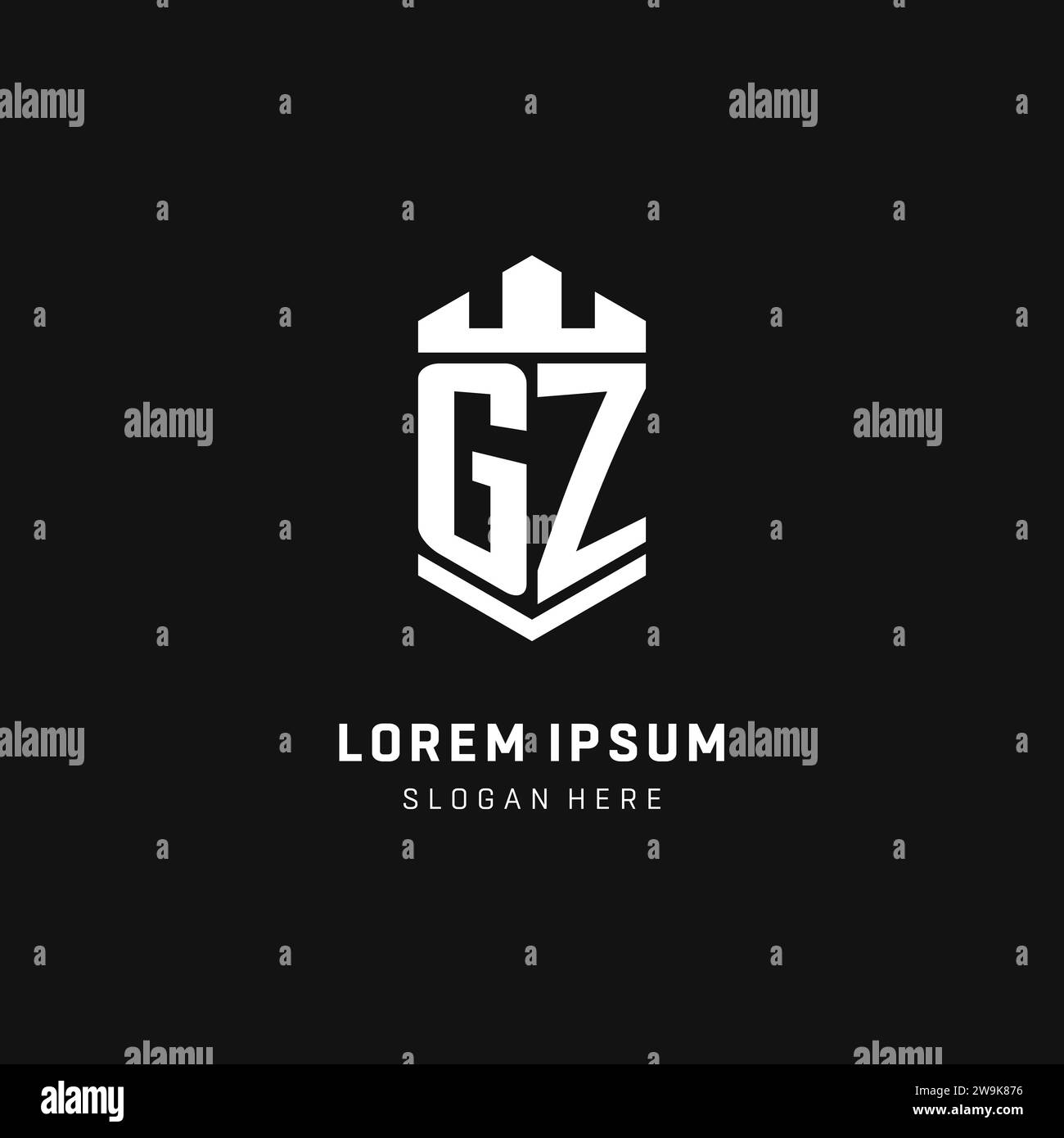 GZ monogram logo initial with crown and shield guard shape style vector graphic Stock Vector ...