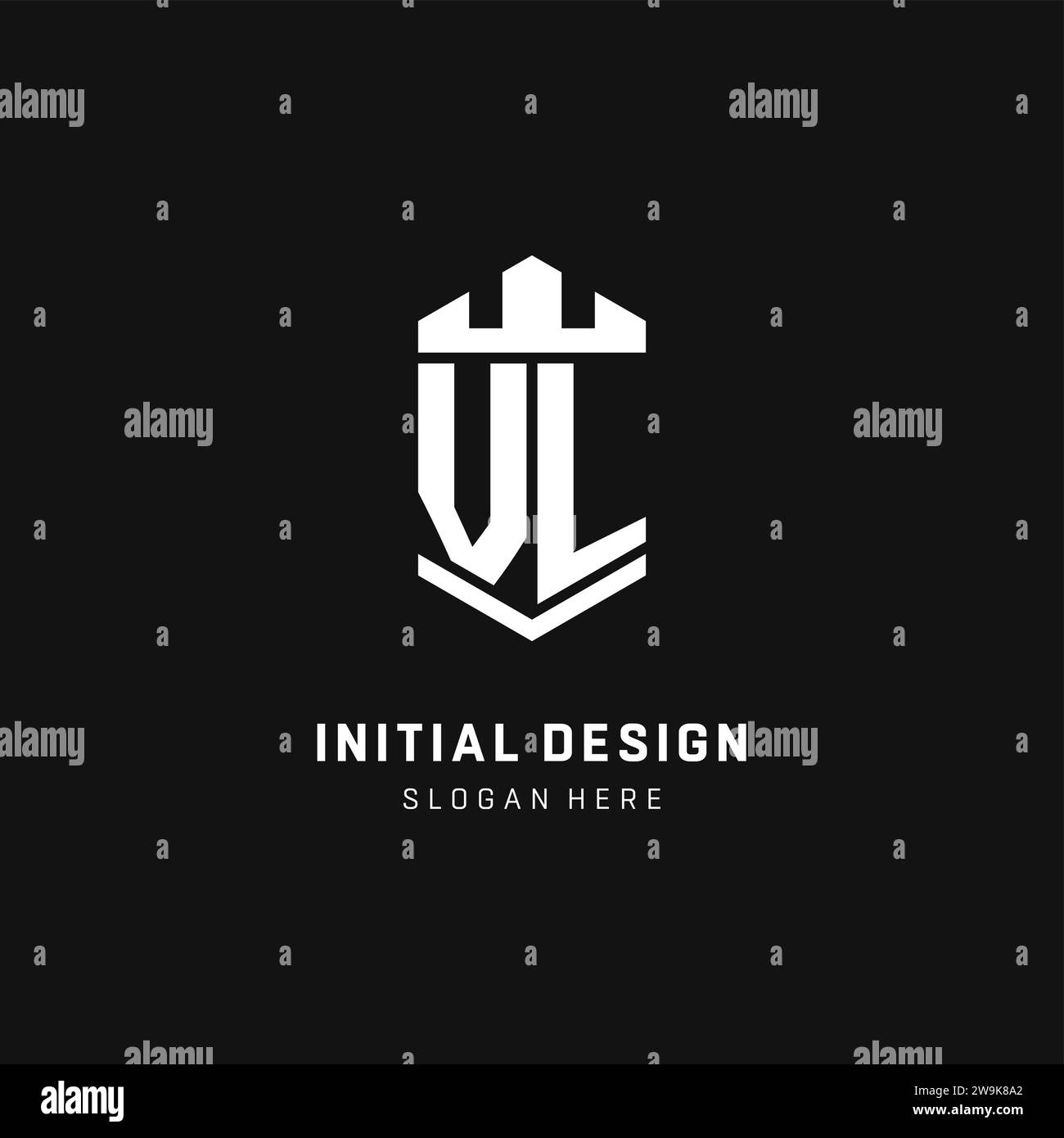 VL monogram logo initial with crown and shield guard shape style vector ...