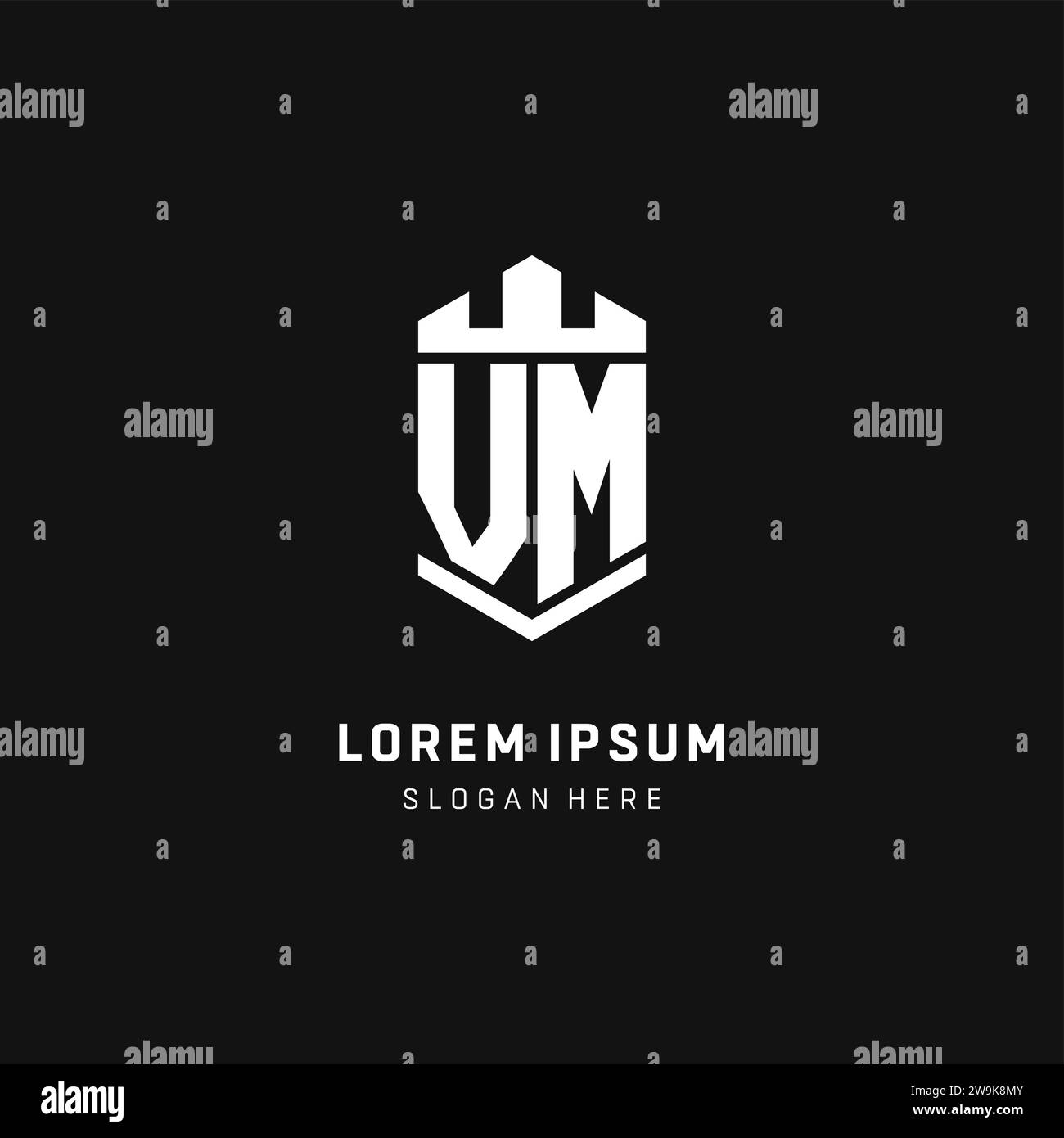 VM monogram logo initial with crown and shield guard shape style vector ...