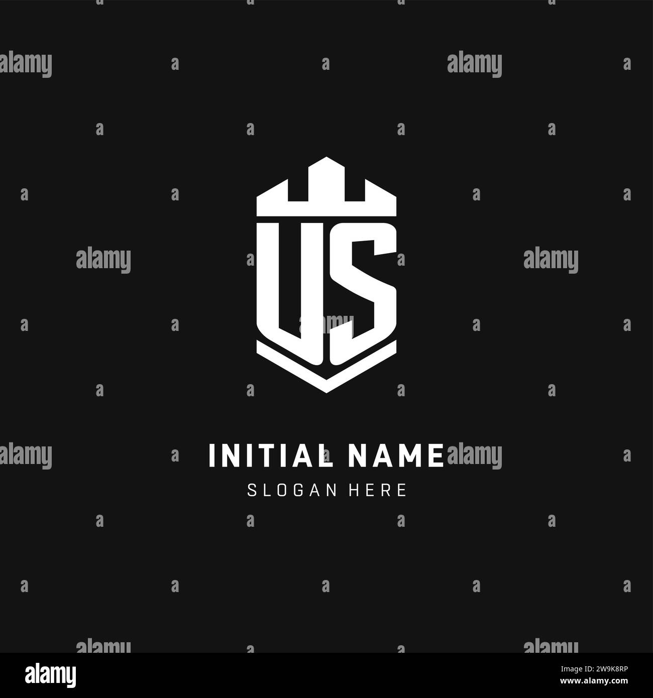 US monogram logo initial with crown and shield guard shape style vector ...