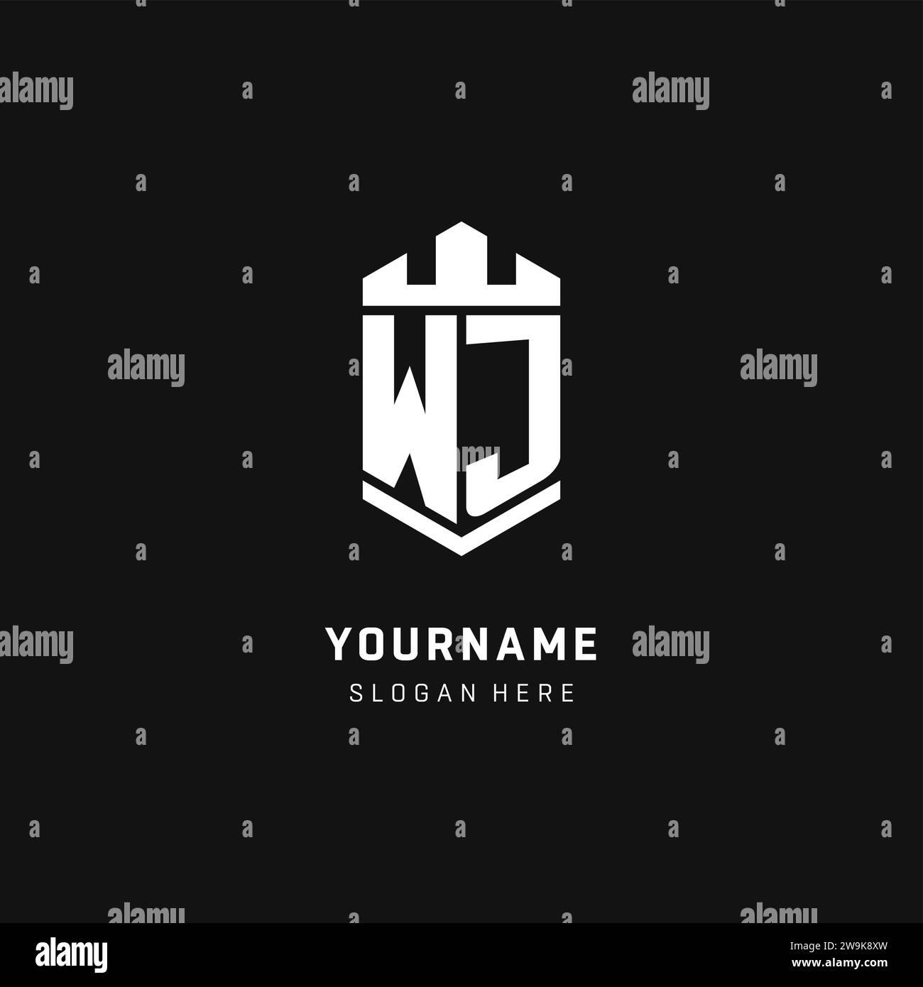 WJ monogram logo initial with crown and shield guard shape style vector graphic Stock Vector ...