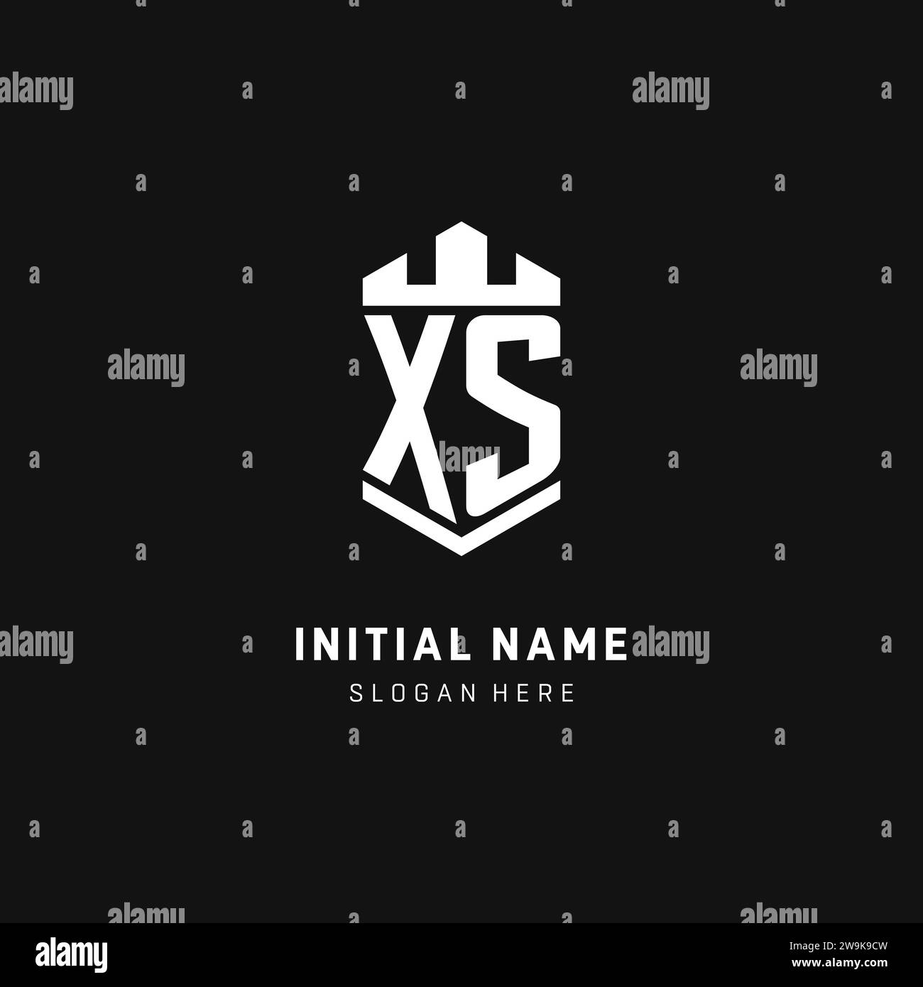 XS monogram logo initial with crown and shield guard shape style vector ...