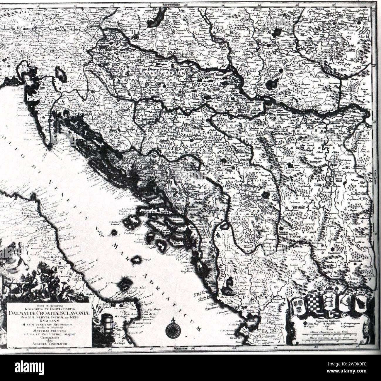 Zemljopisna karta Dalmacije, Hrvatske, Slovenije, Bosne, Srbije, Istre ...