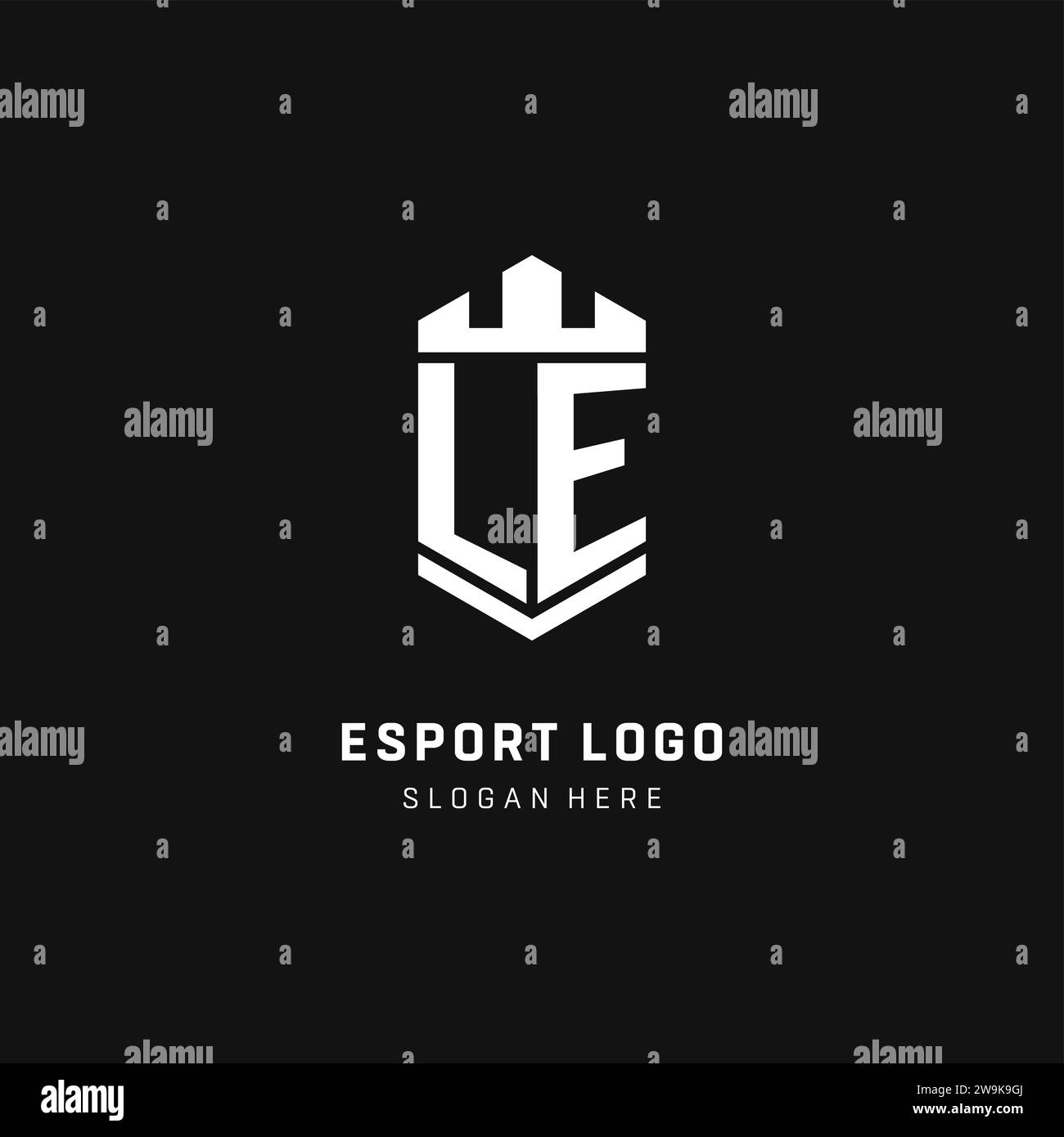 LE monogram logo initial with crown and shield guard shape style vector graphic Stock Vector ...