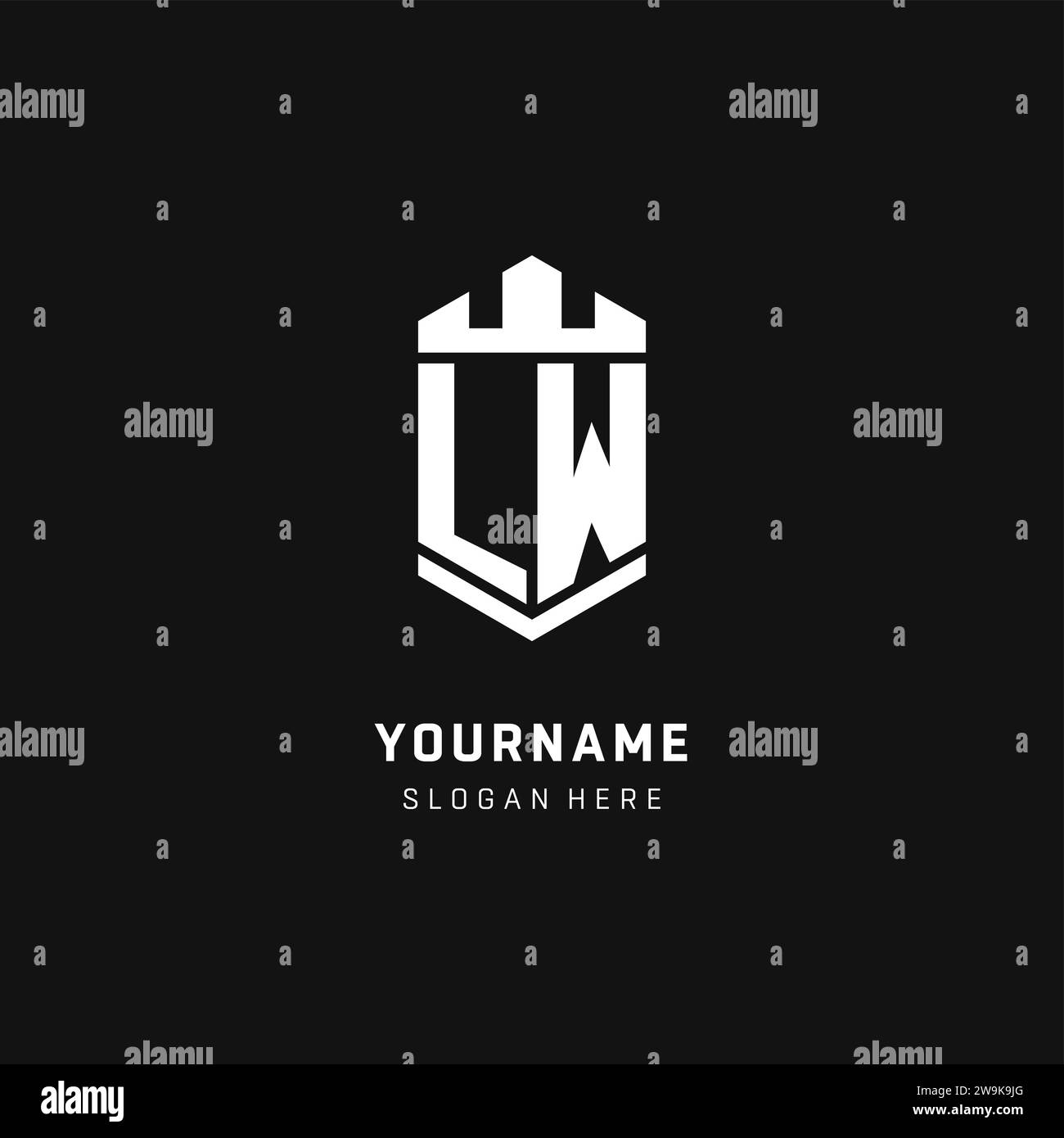 LW monogram logo initial with crown and shield guard shape style vector graphic Stock Vector ...