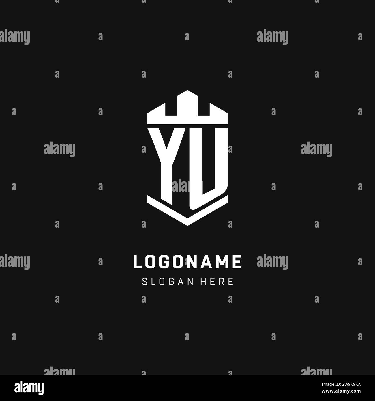 YU monogram logo initial with crown and shield guard shape style vector graphic Stock Vector ...