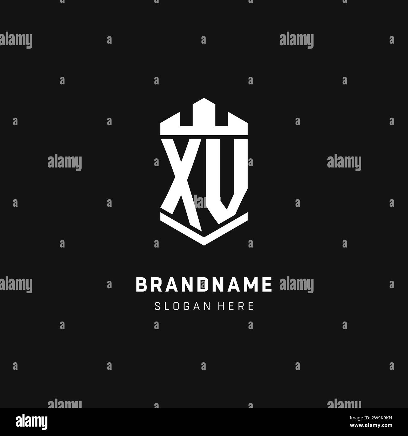 XV monogram logo initial with crown and shield guard shape style vector graphic Stock Vector ...