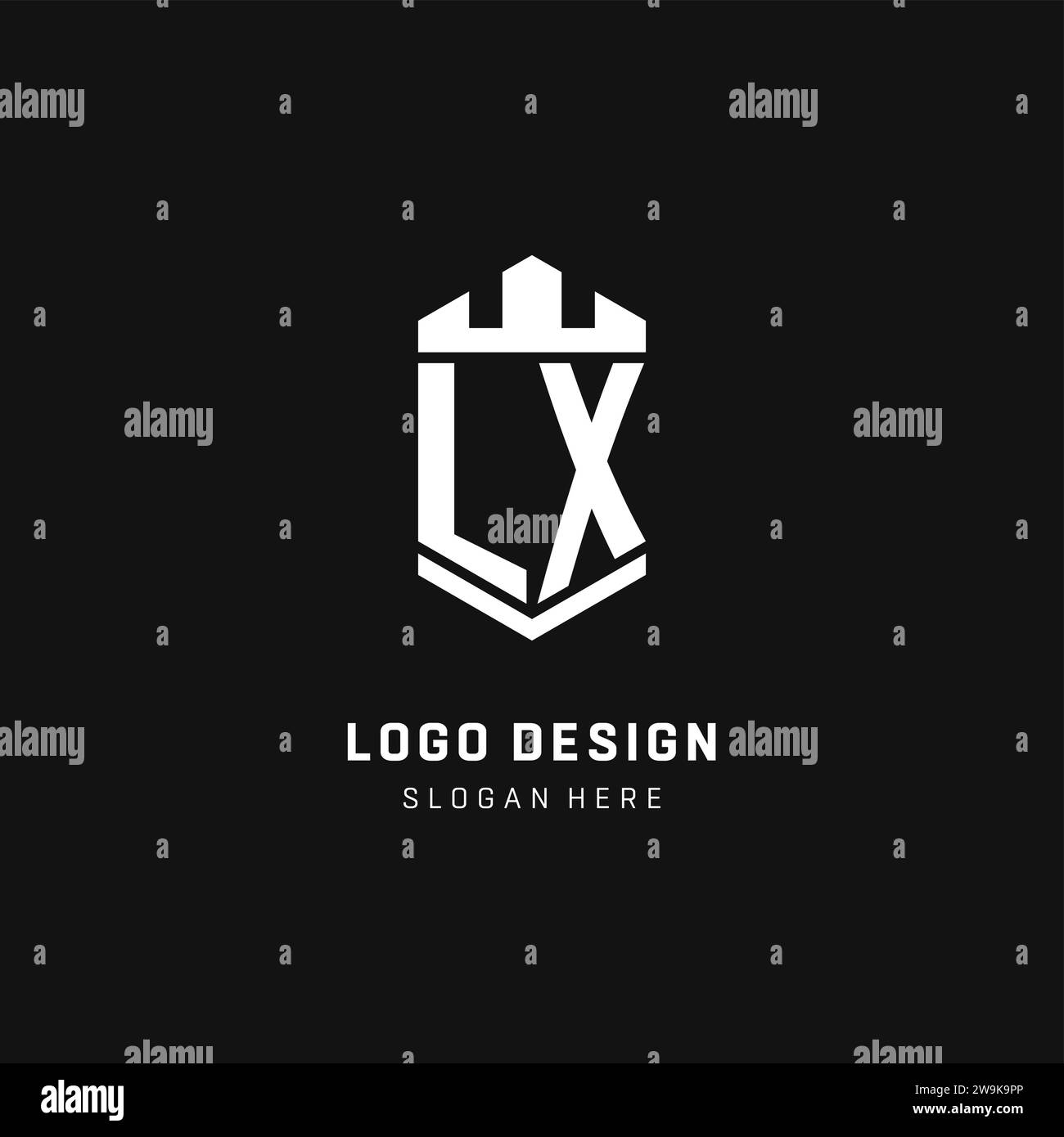 LX monogram logo initial with crown and shield guard shape style vector graphic Stock Vector ...