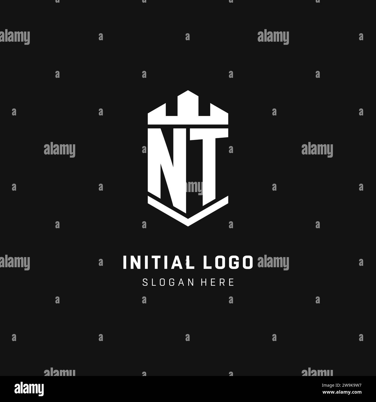NT monogram logo initial with crown and shield guard shape style vector ...