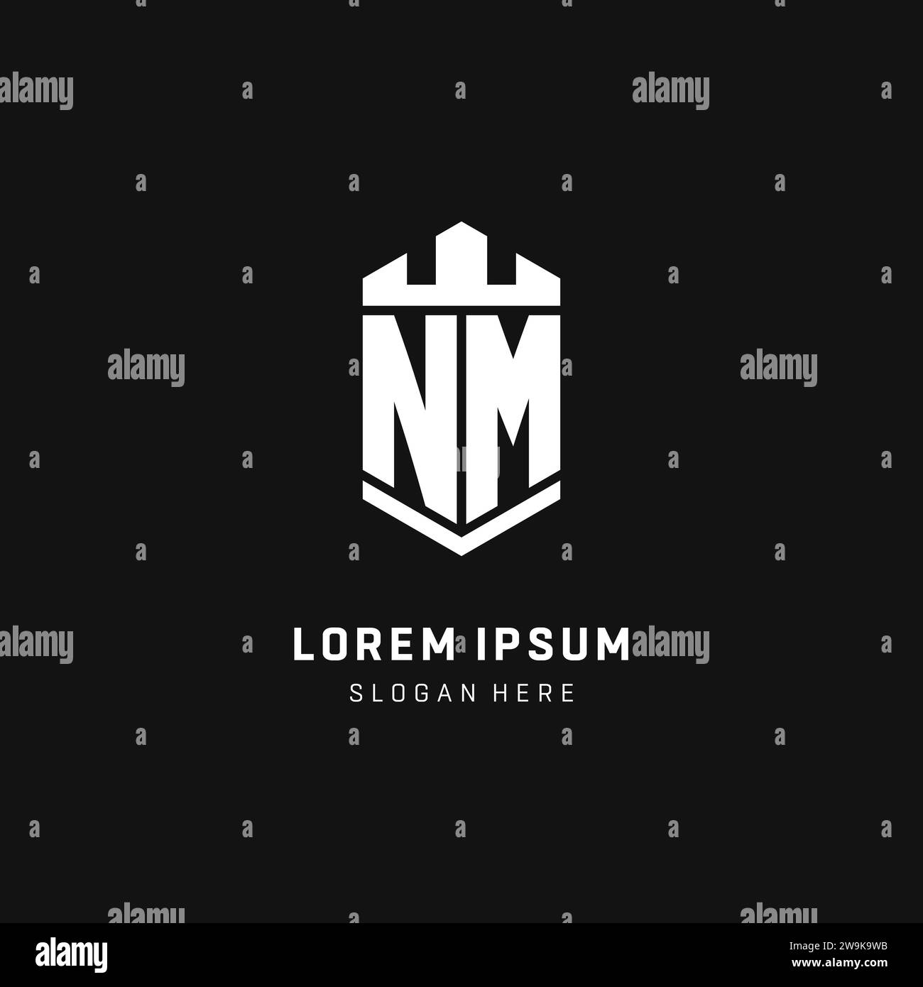 NM monogram logo initial with crown and shield guard shape style vector graphic Stock Vector ...