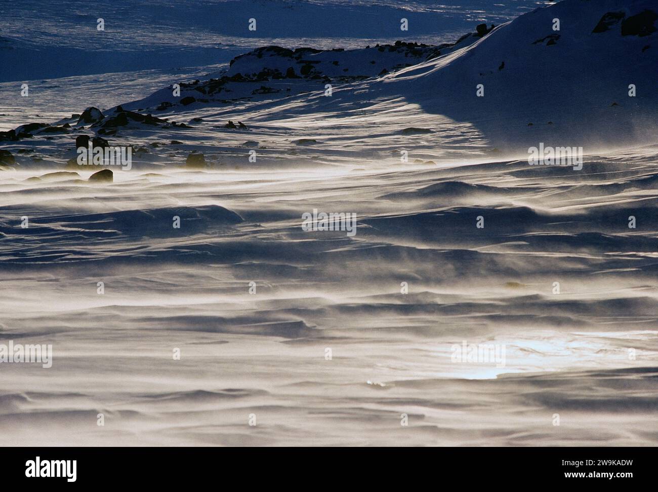 Blowing frozen snow; Baffin Island between Iqaluit and Lake Harbor ...