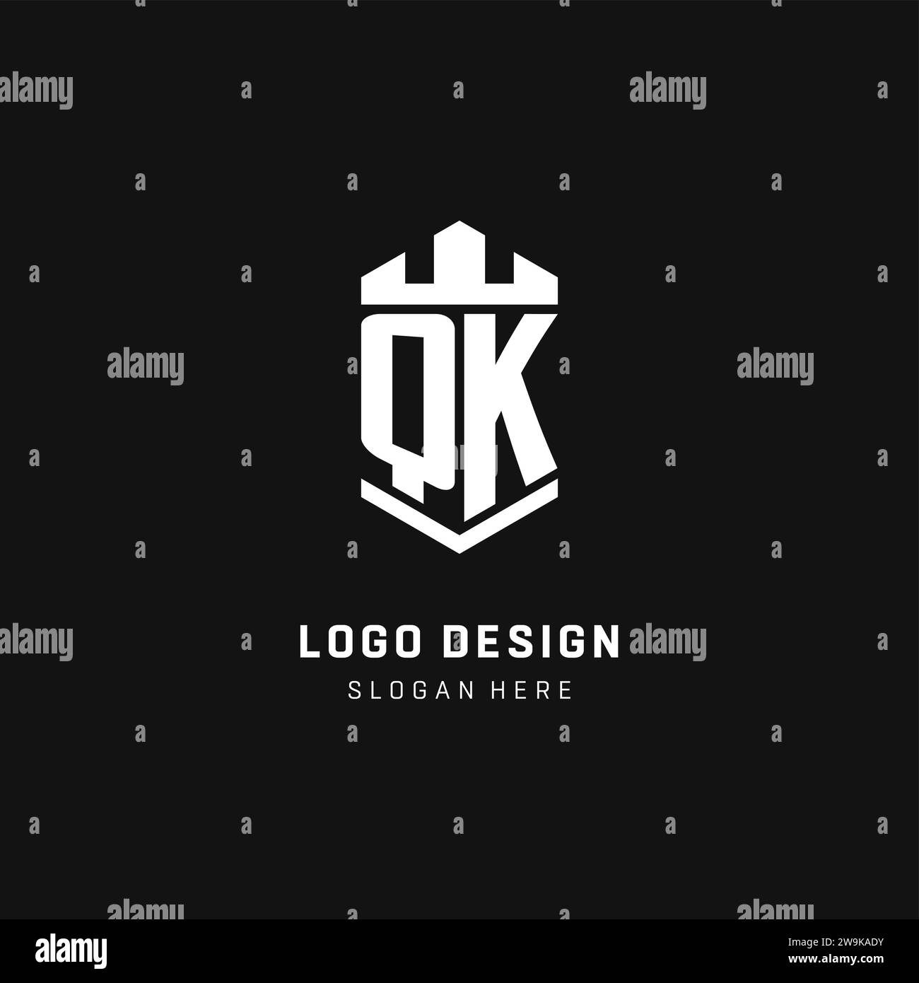 QK monogram logo initial with crown and shield guard shape style vector graphic Stock Vector ...