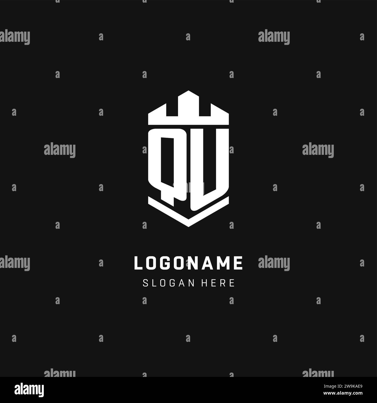 QU monogram logo initial with crown and shield guard shape style vector ...