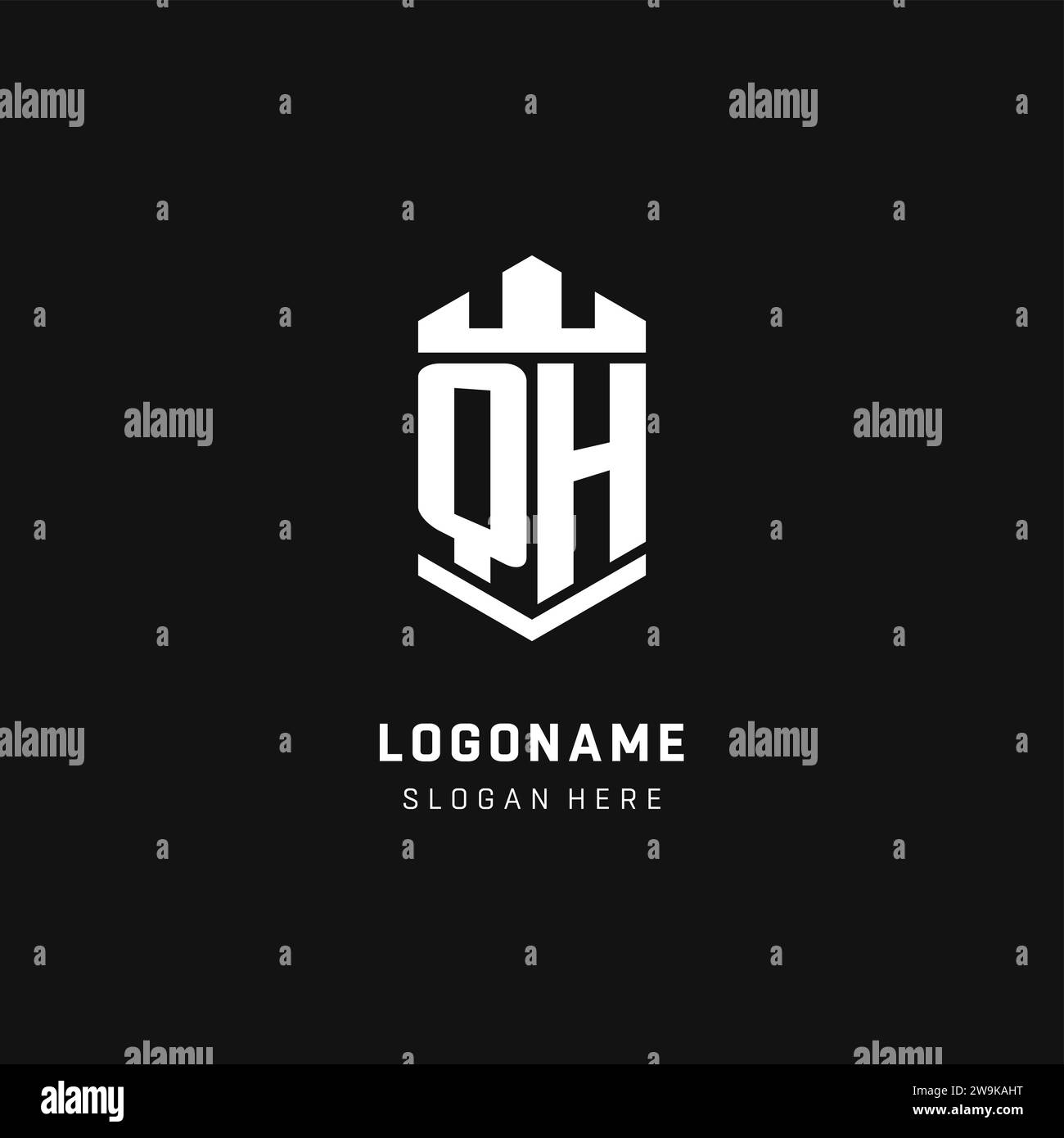 QH monogram logo initial with crown and shield guard shape style vector graphic Stock Vector ...