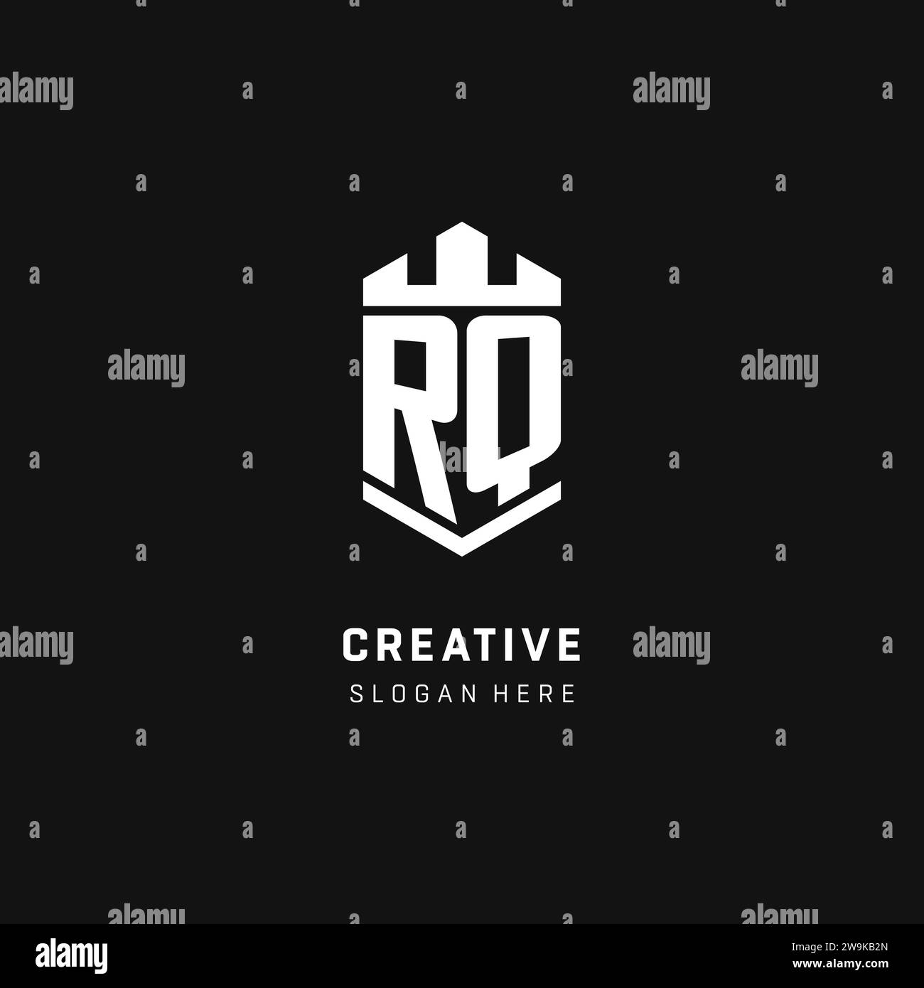 RQ monogram logo initial with crown and shield guard shape style vector ...