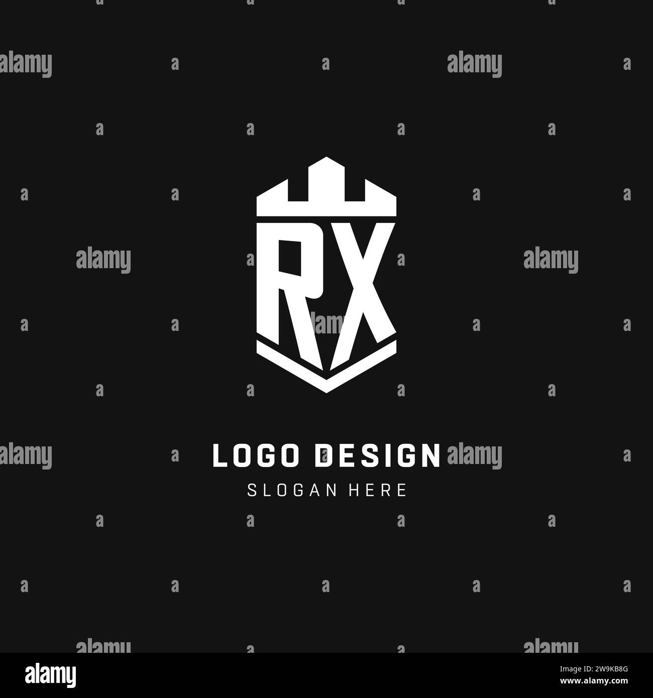 RX monogram logo initial with crown and shield guard shape style vector graphic Stock Vector ...