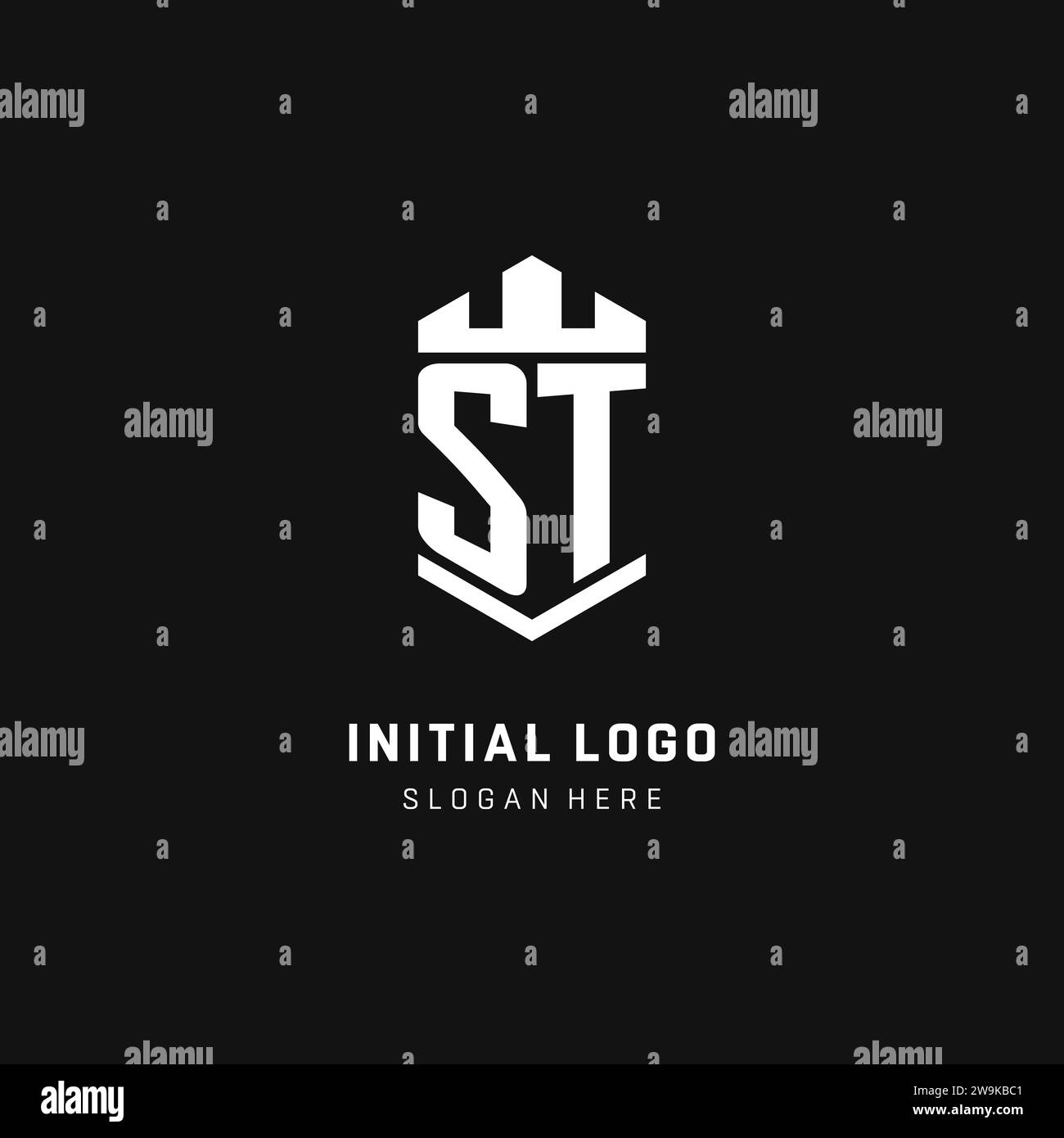ST monogram logo initial with crown and shield guard shape style vector graphic Stock Vector ...