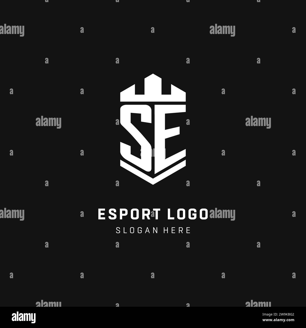 SE monogram logo initial with crown and shield guard shape style vector ...