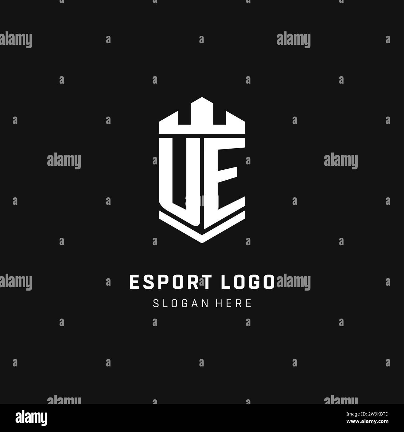 UE monogram logo initial with crown and shield guard shape style vector graphic Stock Vector ...