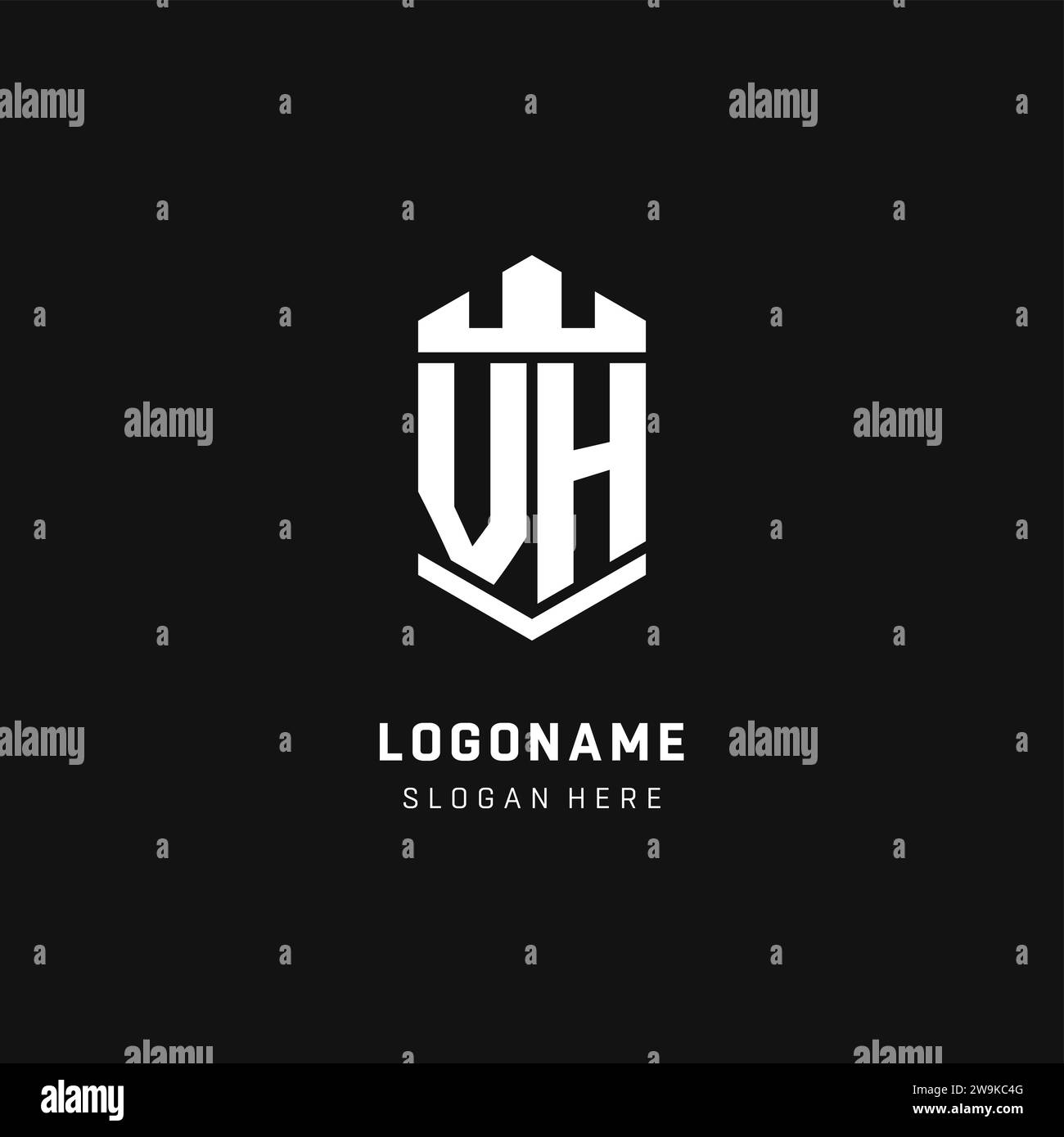 VH monogram logo initial with crown and shield guard shape style vector ...