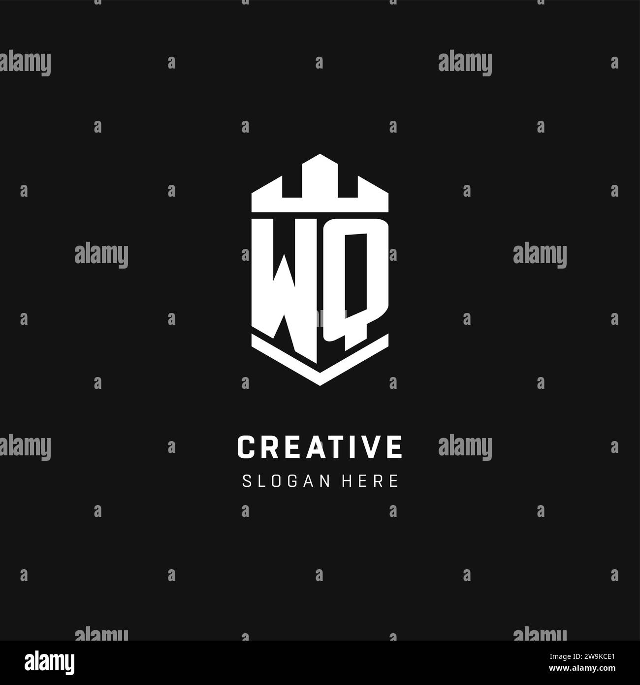 WQ monogram logo initial with crown and shield guard shape style vector ...