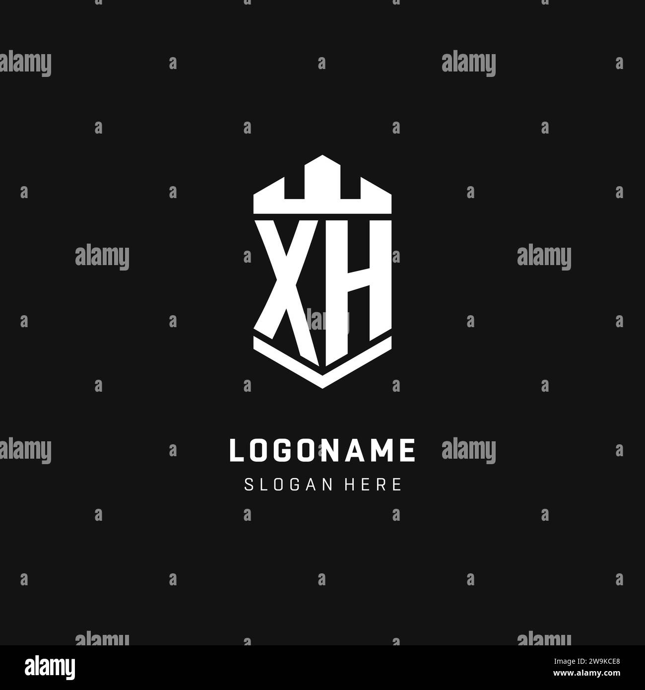 XH monogram logo initial with crown and shield guard shape style vector graphic Stock Vector ...